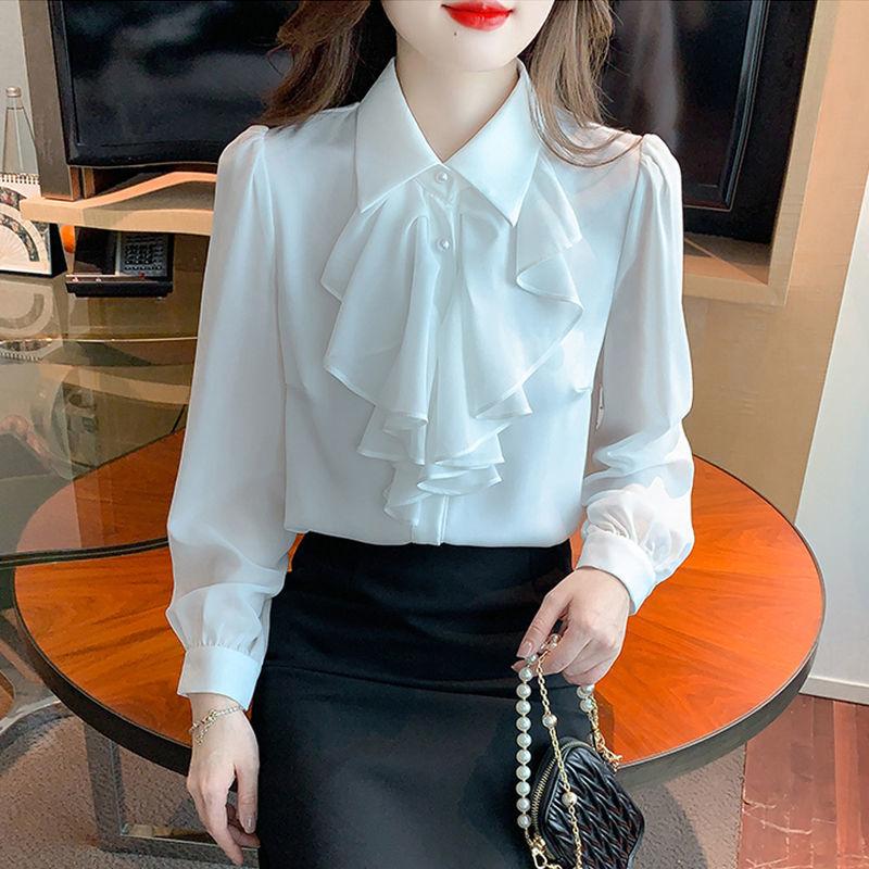 Baju Longgar, Baju Korea untuk Wanita, Kolar Ruffle Musim Bunga ...