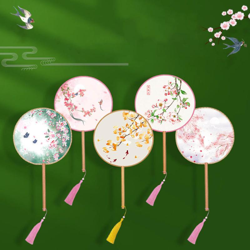 1PC Round Fan Ancient Fan Children's Summer Double Sided Long Handle ...