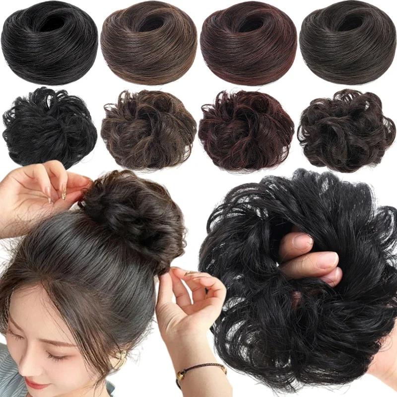 Women Synthetic Hair Bun Wig Donut Wavy Elastic Rubber Scrunchie ...