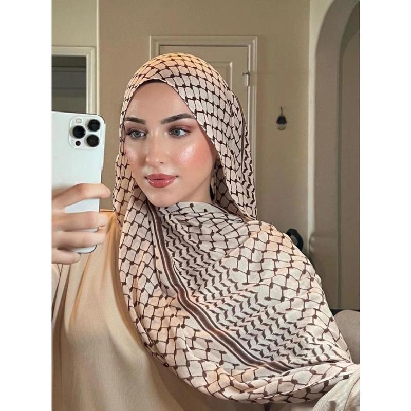 Tudung Hijab Bersaiz Besar, Bahan Kapas, Cetakan Kuffiyeh, Bernafas ...