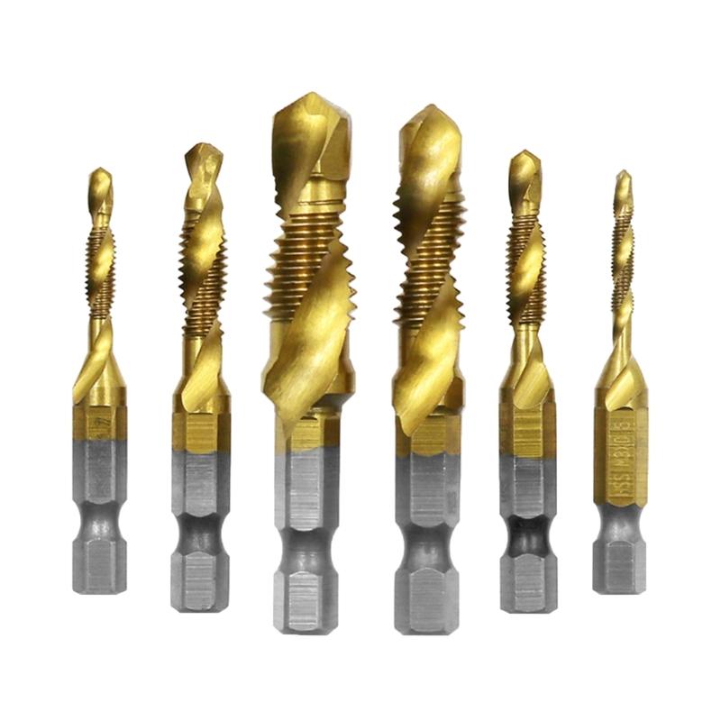 6PCS Durable 4341 Titanium Plated Hex Shank Tap Set Fast Thread ...