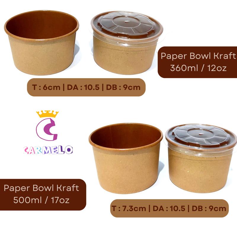 Paper Rice Bowl Isi 100pc / Mangkok Kertas 360 ml / 500 ml / Paper Bowl ...
