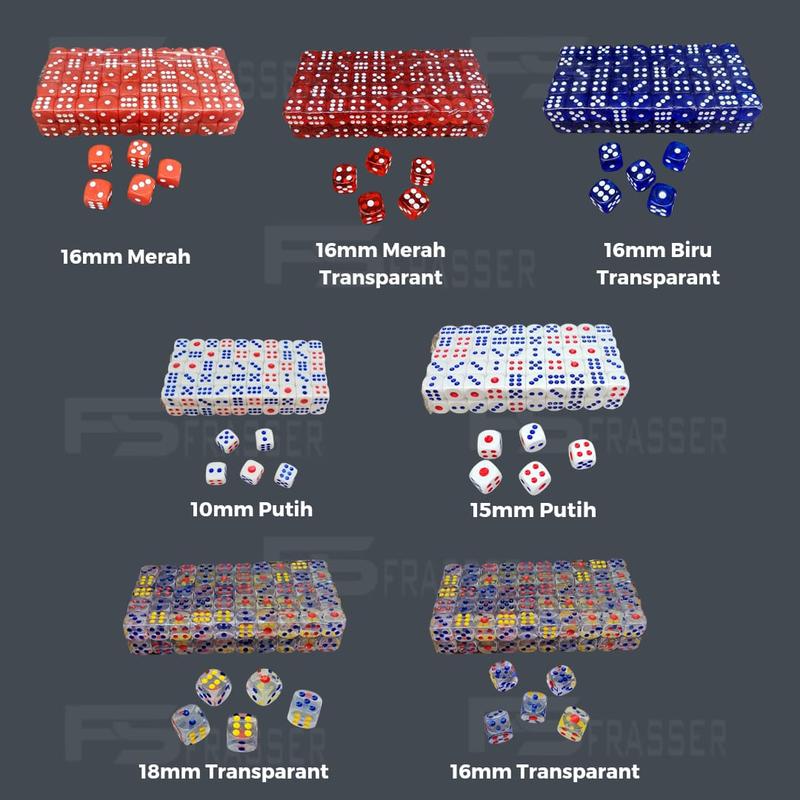 Frasser Dadu Mainan Dadu Monopoli Dadu ular tangga Set Isi 100 1 Pack ...