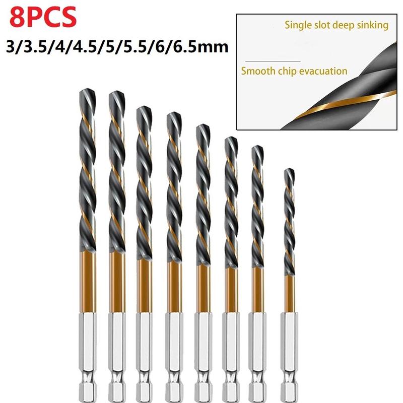 8PCS HSS High Speed Steel Coated Drill Bit Set 1/4 Hex Shan - TikTok ...