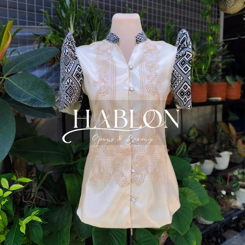 HABLON Elegant Modern Ladies Barong with Ethnic Batik Woven Sleeves ...