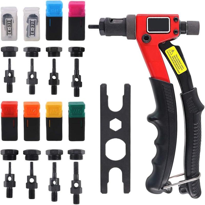 8" Hand Rivet Nut Kit with 8 Pcs Mandrels M3, M4, M5, M6, 1/4-20, 10-24 ...