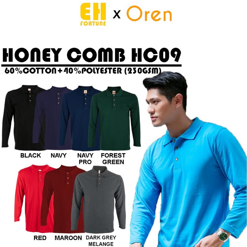 Plain Polo Long Sleeve Shirt - 【Oren Sport】- HC09 NAVY/BLACK/NAVY ...