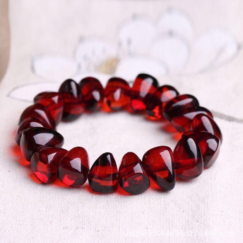 Natural Amber Blood Amber Red Raw Stone Polished Beeswax Bracelet ...