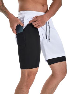 Men's 2 in 1 Running Track Shorts for Spring, Breathable Comfort ...