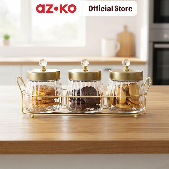 Promo AZKO Culinart Crystal Stoples Kaca 480 ml Dengan Rak Transparan ...