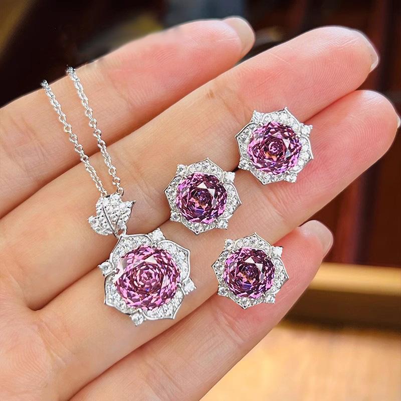 Octagonal Millennium Rose Cut Pink Flower Necklace Pendant Inlaid ...