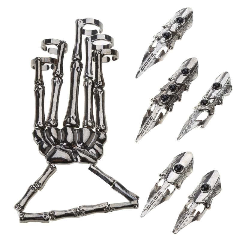 YLu Gothic Punk Skeleton Hand Glove Adjustable Metal Finger Claw ...