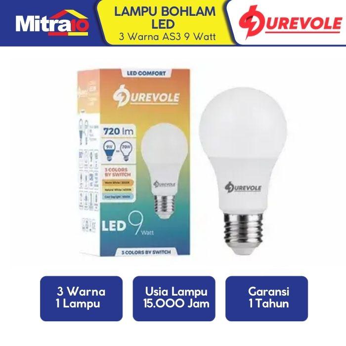 Durevole Lampu Bohlam Led 3 Warna AS3 9 Watt - Shop | Tokopedia