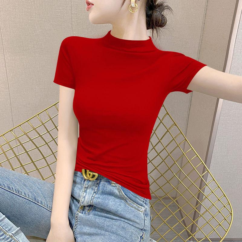 Kemeja separuh turtleneck merah, lapisan asas wanita, kemeja-T - TikTok ...