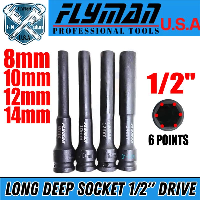 Flyman 4Pcs 1/2“ drive long deep socket 8-14mm - TikTok Shop Philippines
