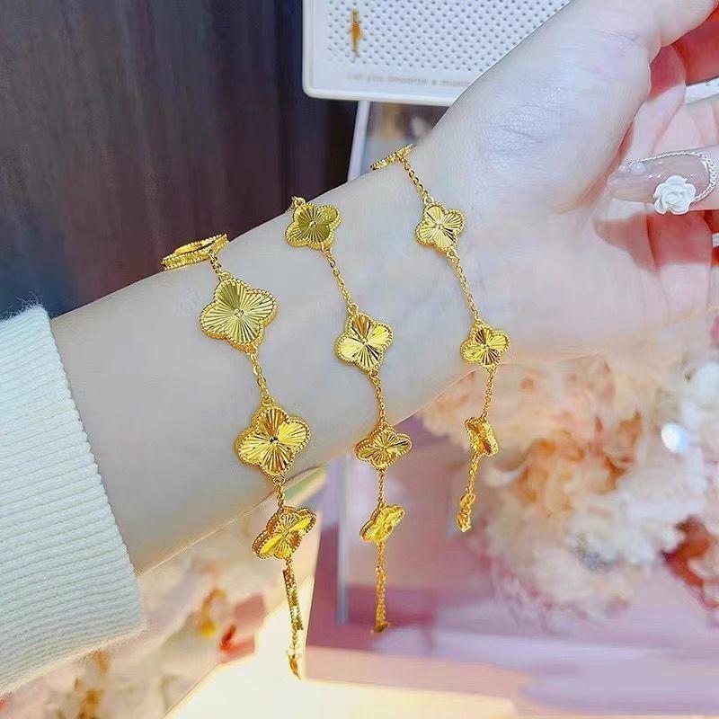 2025 Simulation Placer Gold Bracelet Non-Fading Clover Flowe - TikTok Shop Singapore