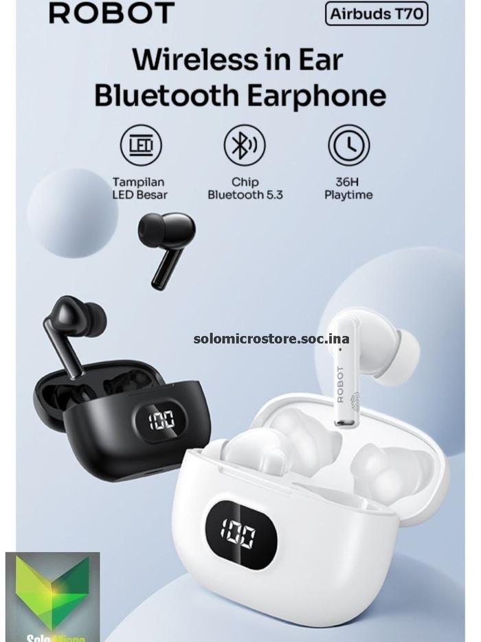 Jual ROBOT Airbuds T70 TWS Bluetooth Earbuds Wireless LED Earphone ...