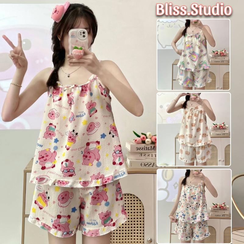 Set pijama 2 dây đũi xốp mềm Freesize dưới 58kg ️ Set đồ ngủ - TikTok Shop Vietnam