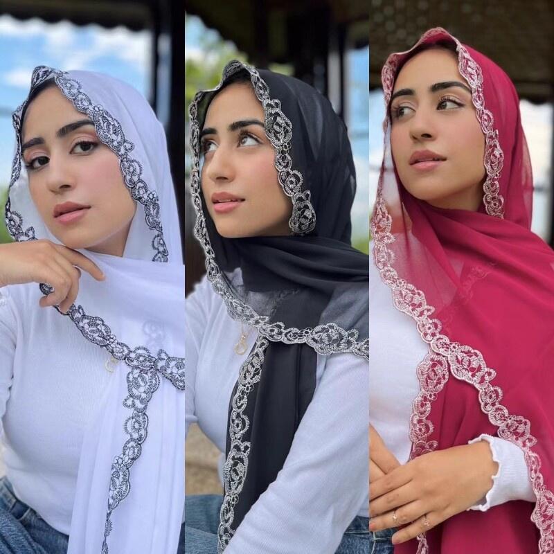 Selendang Sifon, Kualiti Premium, Rekaan Sulaman Sulam, Selendang ...