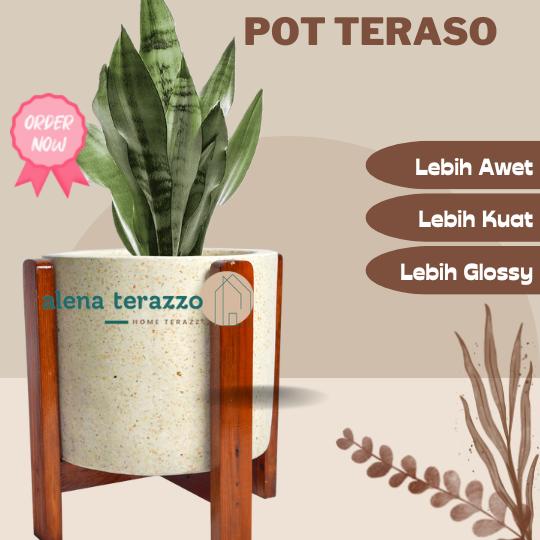 POT TERASO PUTIH CANTIK STANDING KAYU UNIK TIPE SILINDER - Shop | Tokopedia