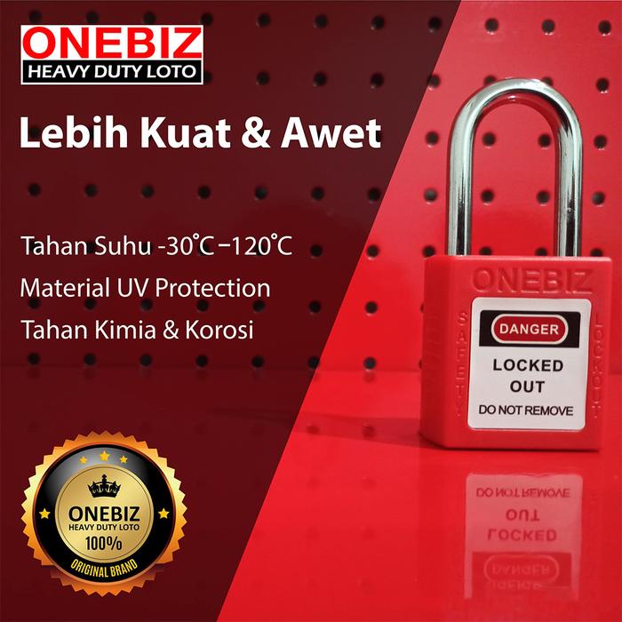 Promo ONEBIZ Loto safety padlock Gembok thermoplastic Red 38mm lockout ...
