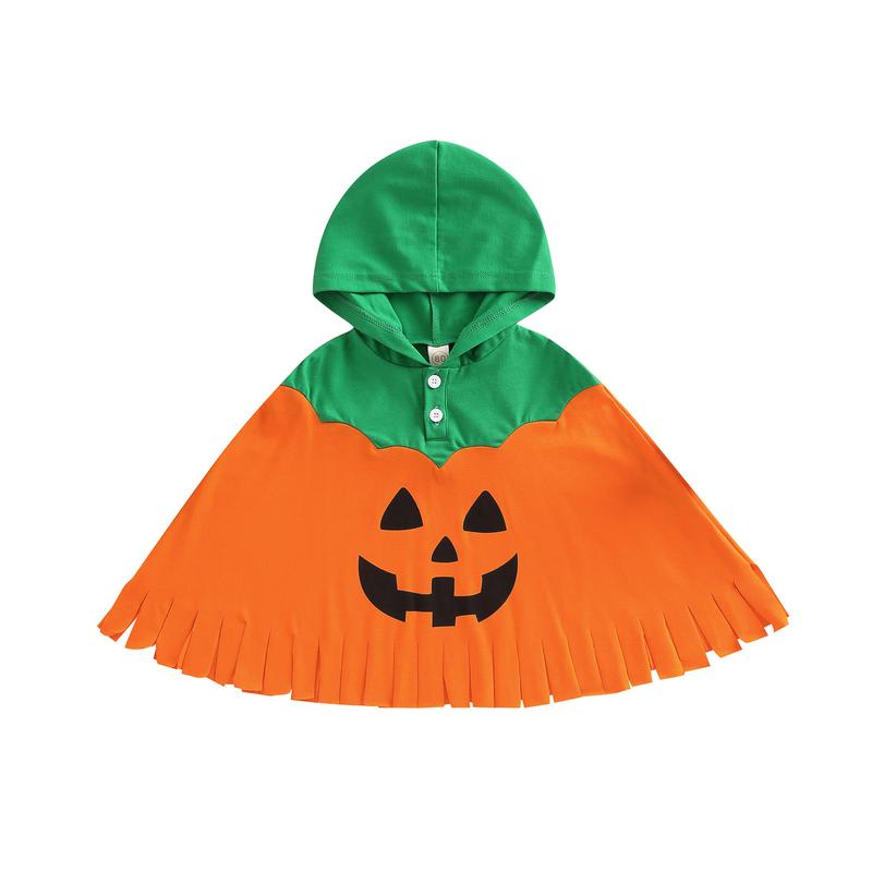 Babies Halloween Cloak, Orange Pumpkin Face Print Hooded Cape - TikTok ...