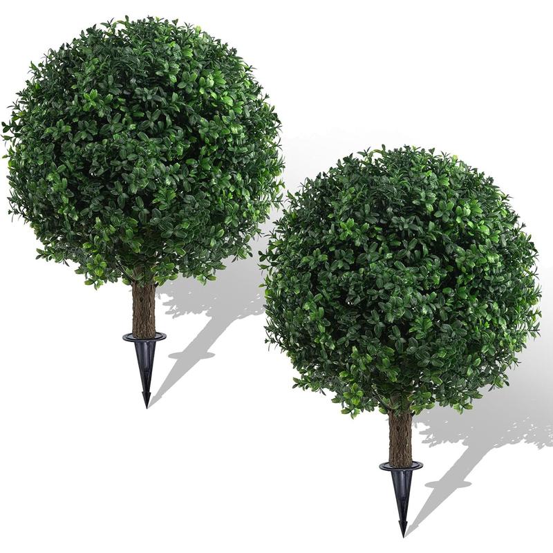 Set of 2 Artificial Boxwood Topiary Ball Trees for Outdoor with Ground ...