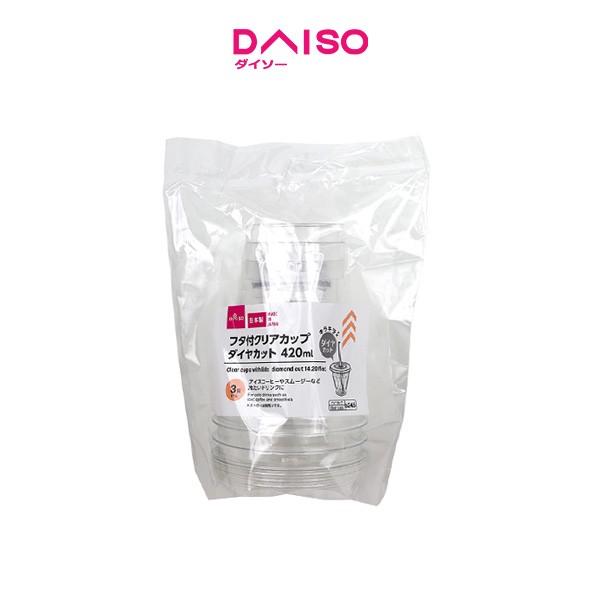 Jual Daiso Clear cups with lids diamond cut 14.20 fl oz 3sets - Jakarta ...