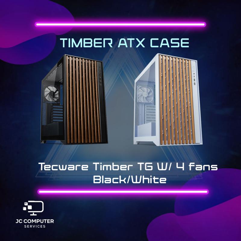 Tecware Timber TG w/4 fans Black White PC Computer Desktop Case ...