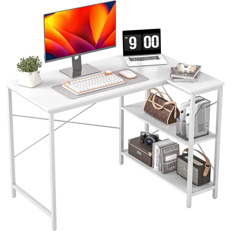 TikTok Shop Small Computer Desk 35 Inch L Shaped Desk with Storage Shelves Gaming Desk Home Office Corner Reversible Pc Desk Study Writing Table White