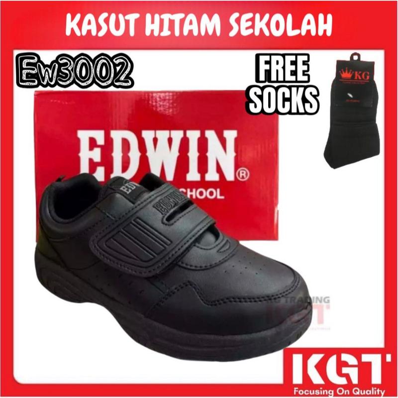 EDWIN EW3002 Full PU School Black Shoe/ Kasut Sekolah PU Hitam - TikTok ...