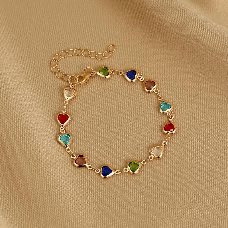 Vintage Gold Color Chain Bracelet for Women Colorful Crystal Heart ...