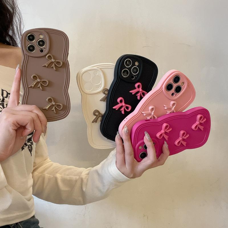 Silicone Sesuai untuk iPhone 16 Pro Max Phone Case 3D Bow Apple ...