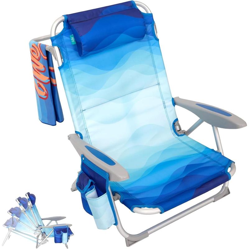 Folding Beach Chair for Adults, 4-Position Aluminum Lightweight Beach Chair, Low Sands Chairs ...