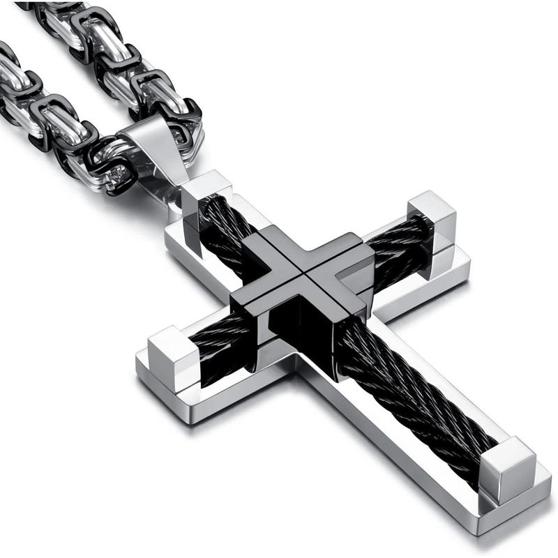 FINREZIO Stainless Steel Large Cross Chain Silver/Gold/Black - TikTok Shop