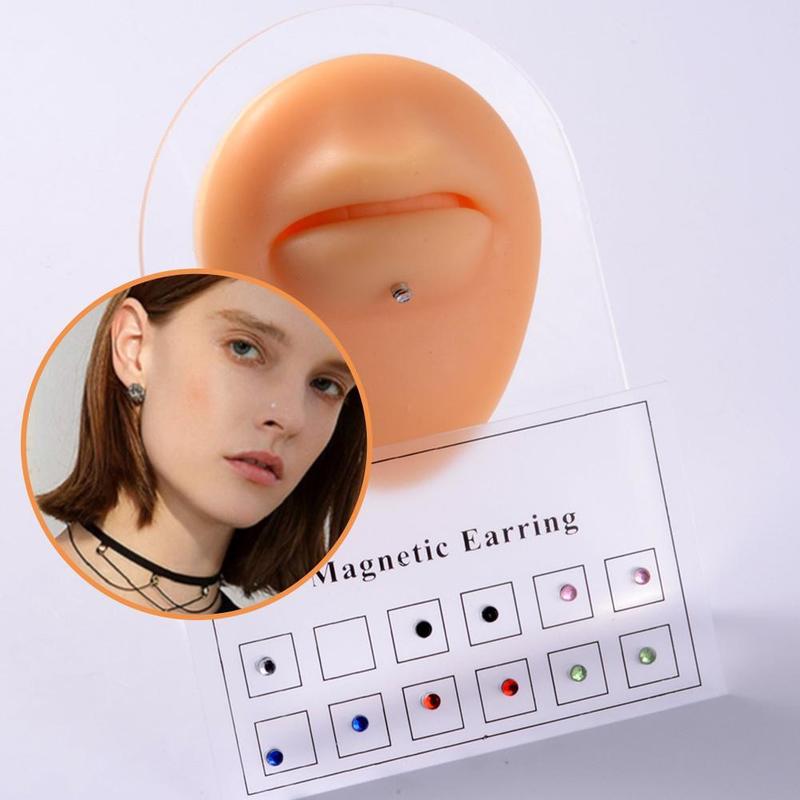 12pc Hollowless Nose Stud Non-Pierced Drilling Magnetic Lip Stud ...