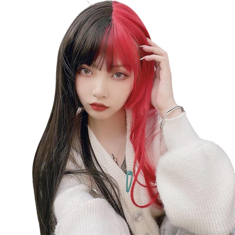 Rambut palsu dua warna untuk CospalyBlack, rambut lurus panjang ...