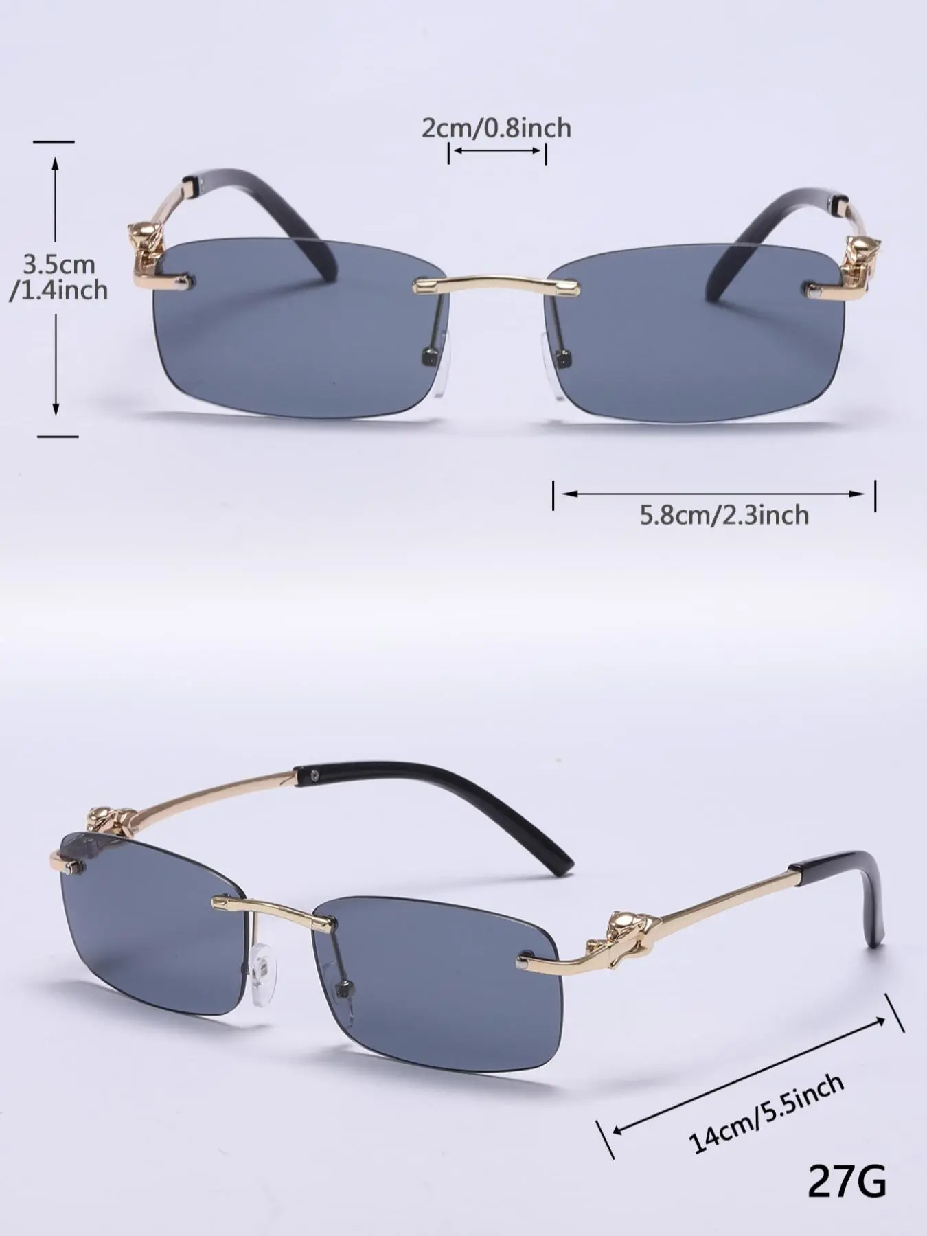 Creative Rimless Rectangle Metal Sunglasses for Galentineday Gift ...