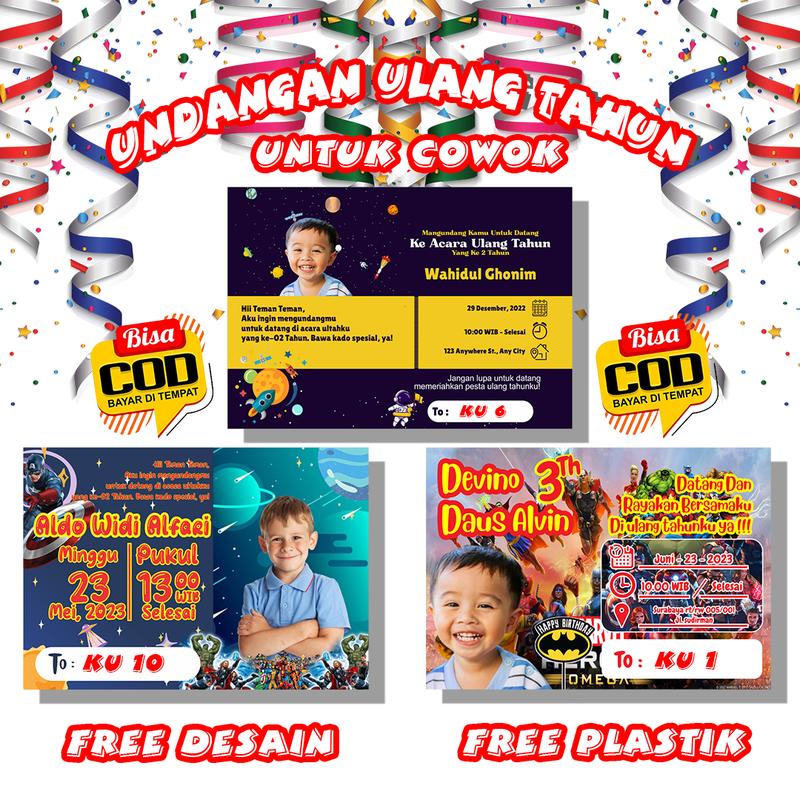 Undangan ulang tahun anak cowok - BISA CUSTOM TEMA DESAIN Cards - Shop ...