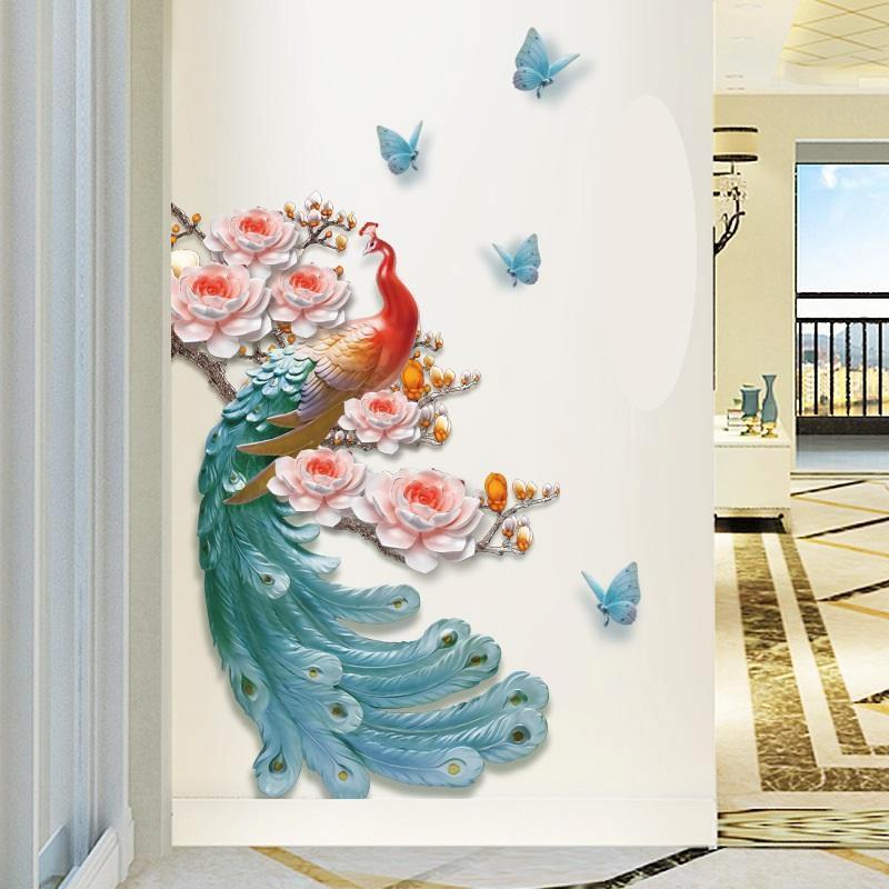 Stiker Dinding Bunga Sakura Merak Merah 9386 imlek Hiasan Sticker ...