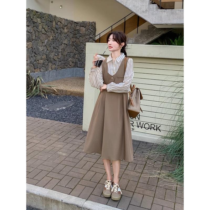 FADFAD Gaun dua potong palsu bergaris Korea untuk wanita - Shop | Tokopedia