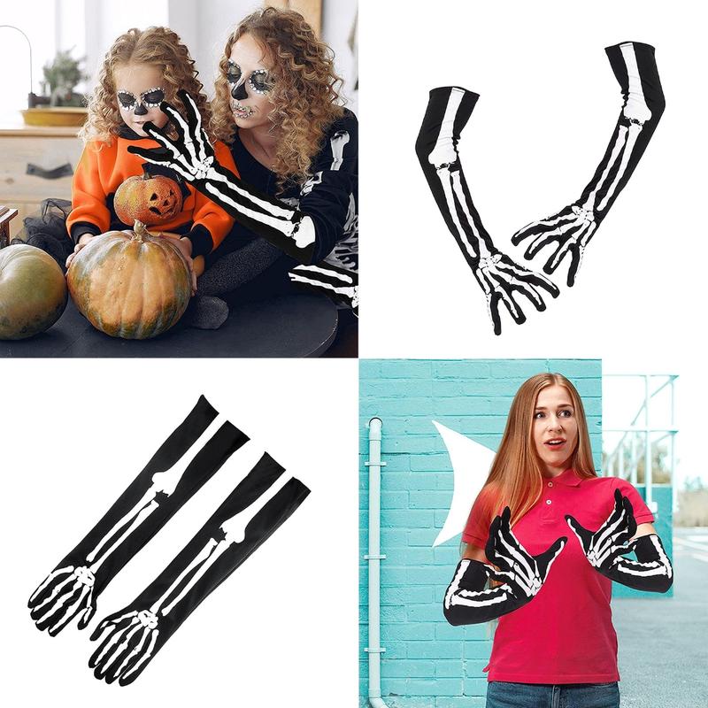 Halloween Gloves Skeleton Bone Print Mittens Full Finger Gloves ...