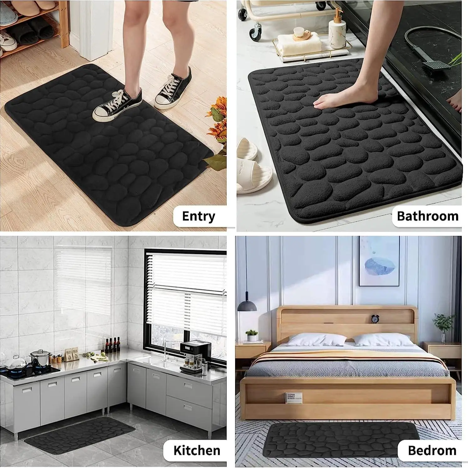 1 Piece Cobblestone Embossed Bath Mat, Bathroom Rug, Water Absorbent ...