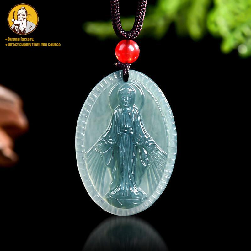 Natural A jadeite blue water Virgin Mary pendant jade pendan - TikTok ...