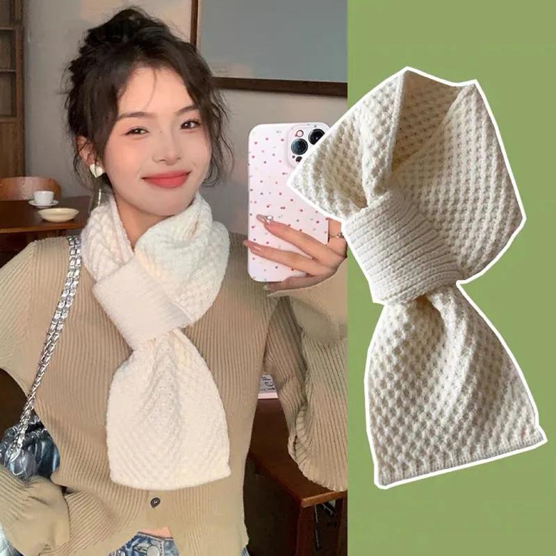 RICYGVM Women Cross Scarf Solid Color Woolen Kint Scarves Fashion ...