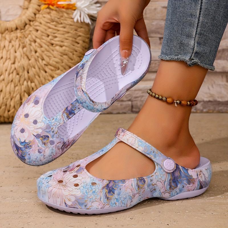 Women'S Floral Jelly Shoes - Lightweight EVA Platform Heel, Round Toe ...
