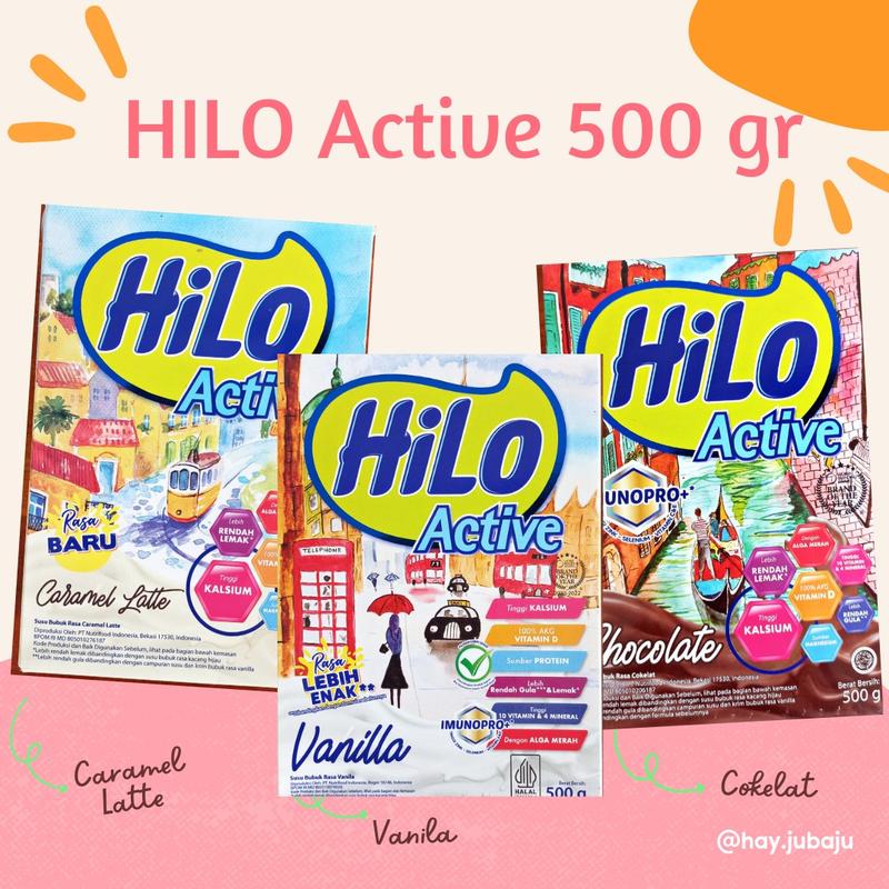 HILO Active Vanila - Cokelat - Caramel Latte 500 gr - Susu Tinggi ...