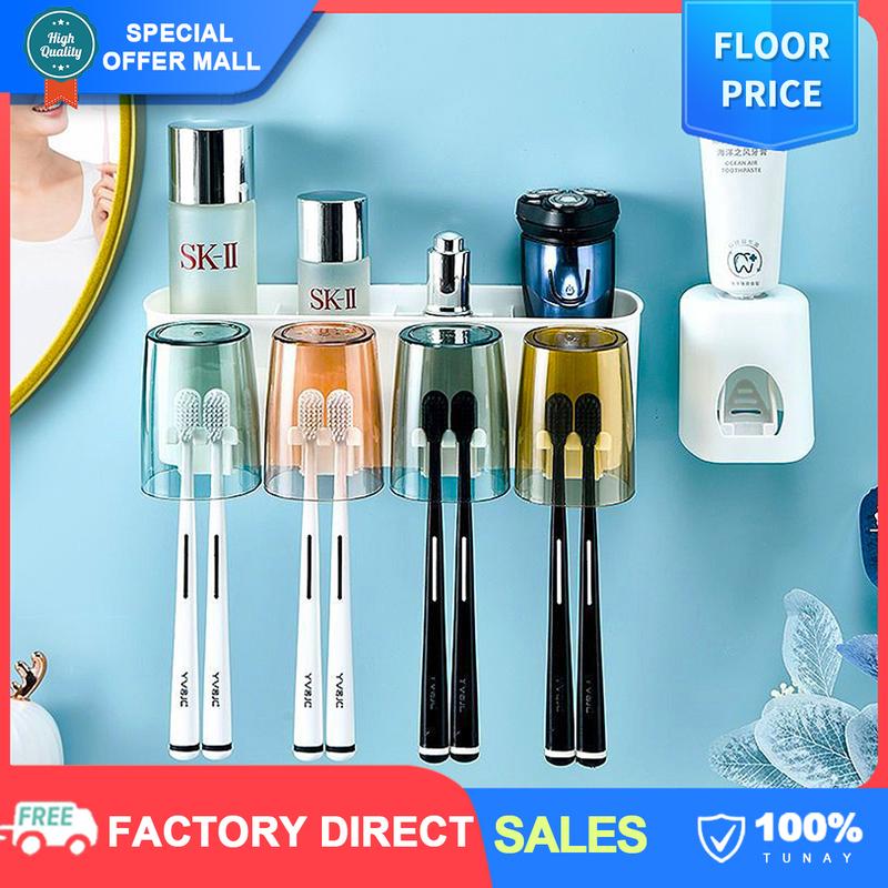 【Utility】No Drilling Toothbrush Holder with Toothpaste Dispenser ...