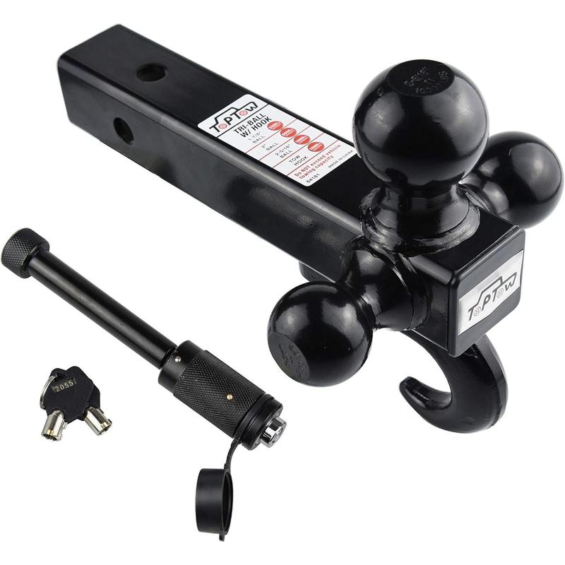 64181HL Trailer Receiver Hitch Triple Ball Mount with Hook, Black ...