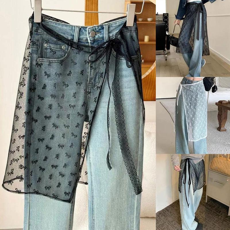 One-piece Fart Curtain Floral Embroidery Lace Lace Overlay Worn ...